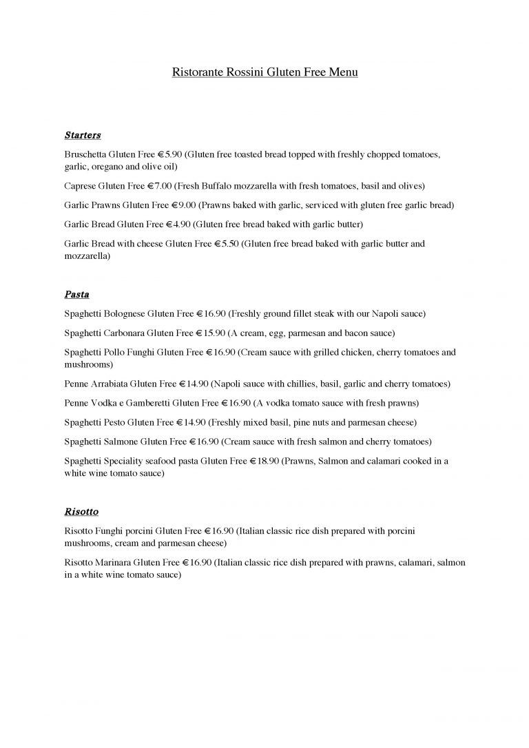 Our Menu | Italian Restaurant Cork Ristorante Rossini